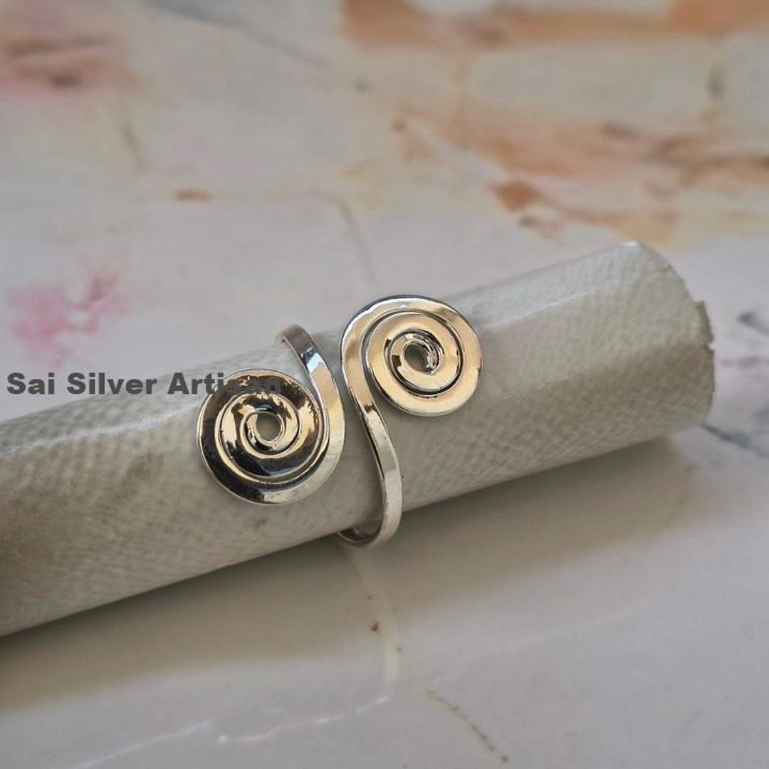 925 Sterling Silver Spiral Bypass Ring, Adjustable Double Swirl Boho ...