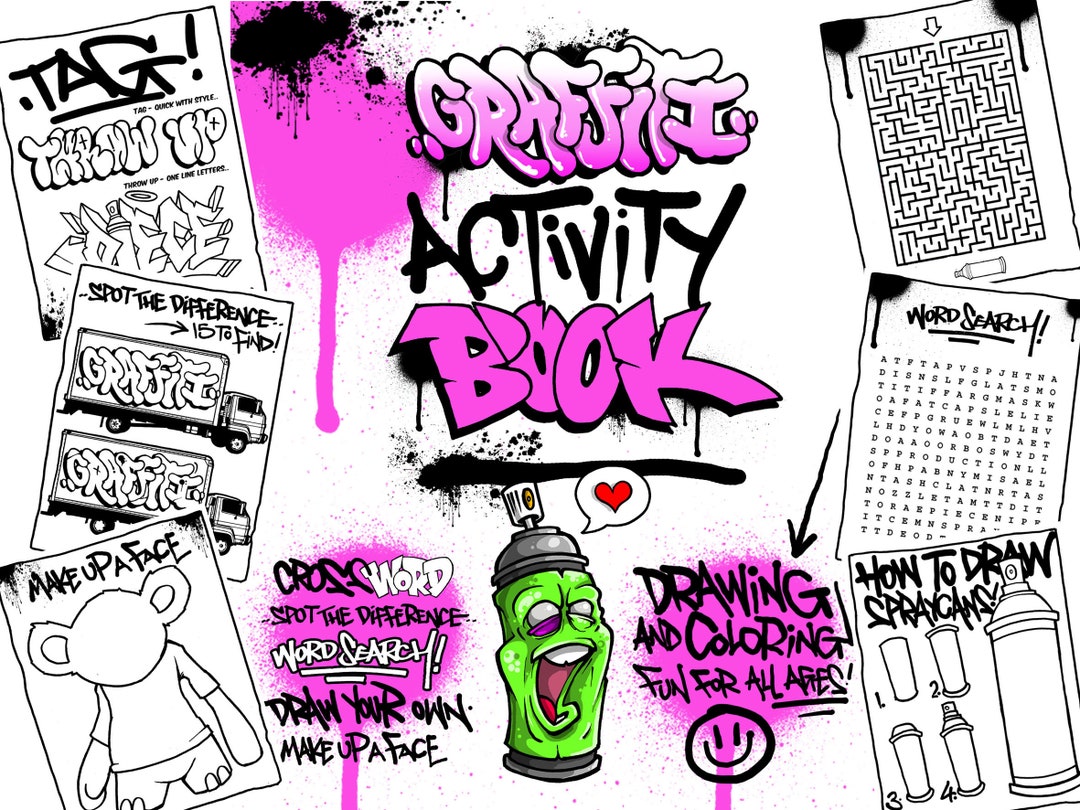 Graffiti Activity Book Drawing, Coloring, Spot the Difference, Word ...