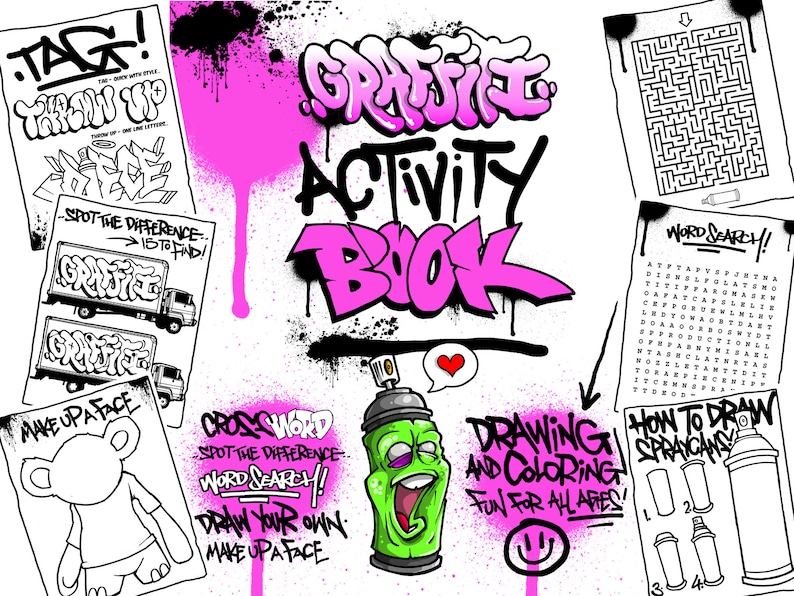 Graffiti Activity Book Drawing Coloring Spot the - Etsy