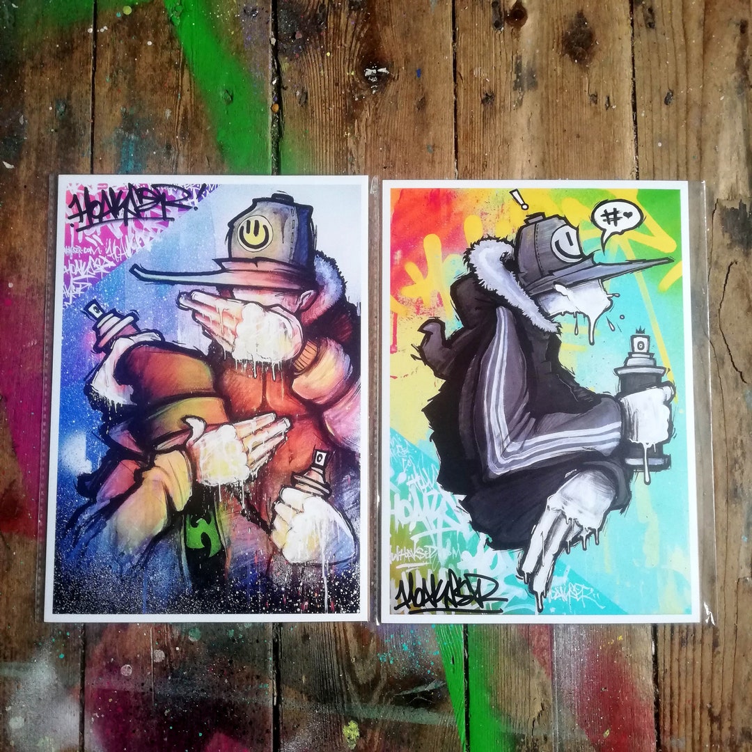 Drippy Face Graffiti A4 Green Print Set Schilderijen van Hoakser - Etsy ...