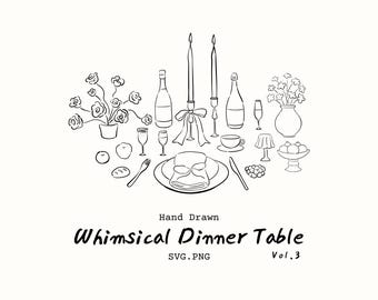 Hand-drawn Dinner Party Illustrations: Wedding & Menu Clipart (PNG, SVG ...