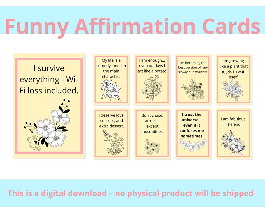 Funny Affirmation Cards | Printable Positive Quotes | Humor Motivation ...
