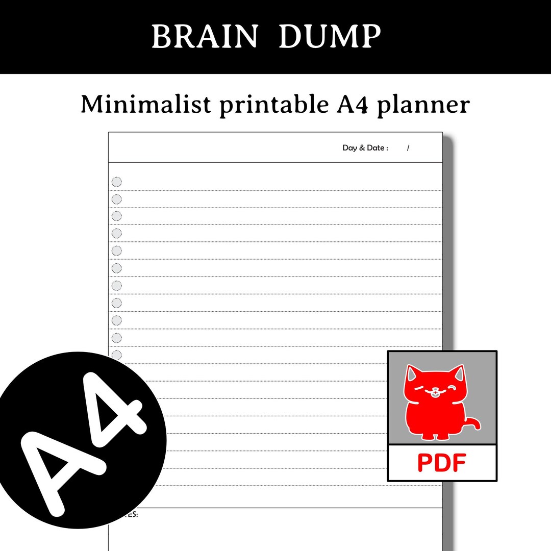 Brain Dump Page | A4 | Minimalist Black & White | PDF + JPG Printable ...