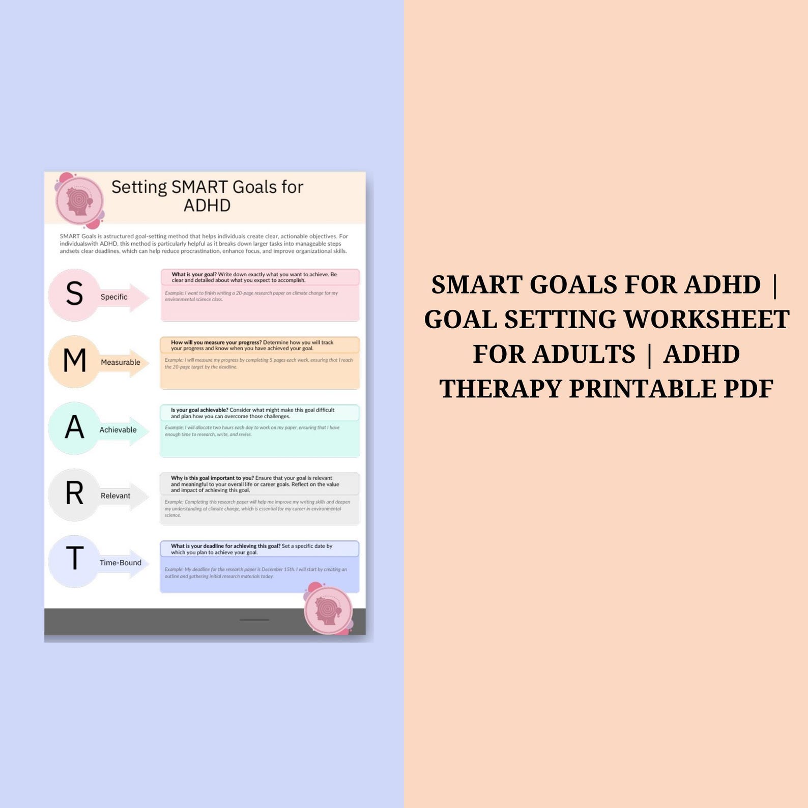 Smart Goals for ADHD Worksheet | ADHD Goal Setting Printable ...