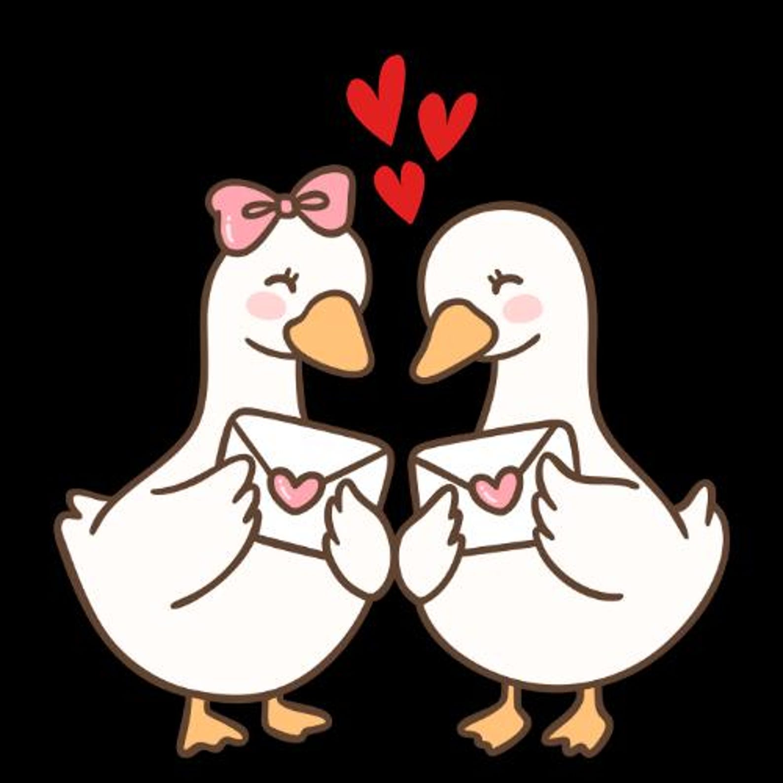 Cute Duck Couple SVG, Kawaii Ducks Holding Love Letters, Valentine ...