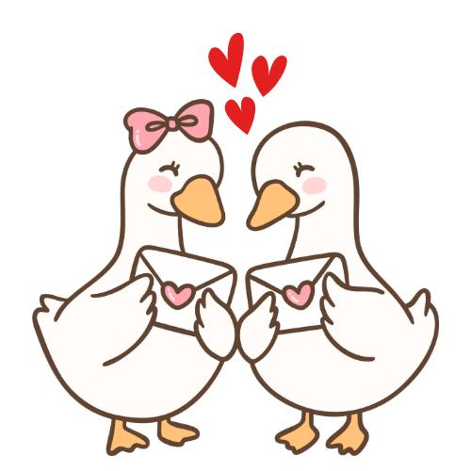 Cute Duck Couple SVG, Kawaii Ducks Holding Love Letters, Valentine ...