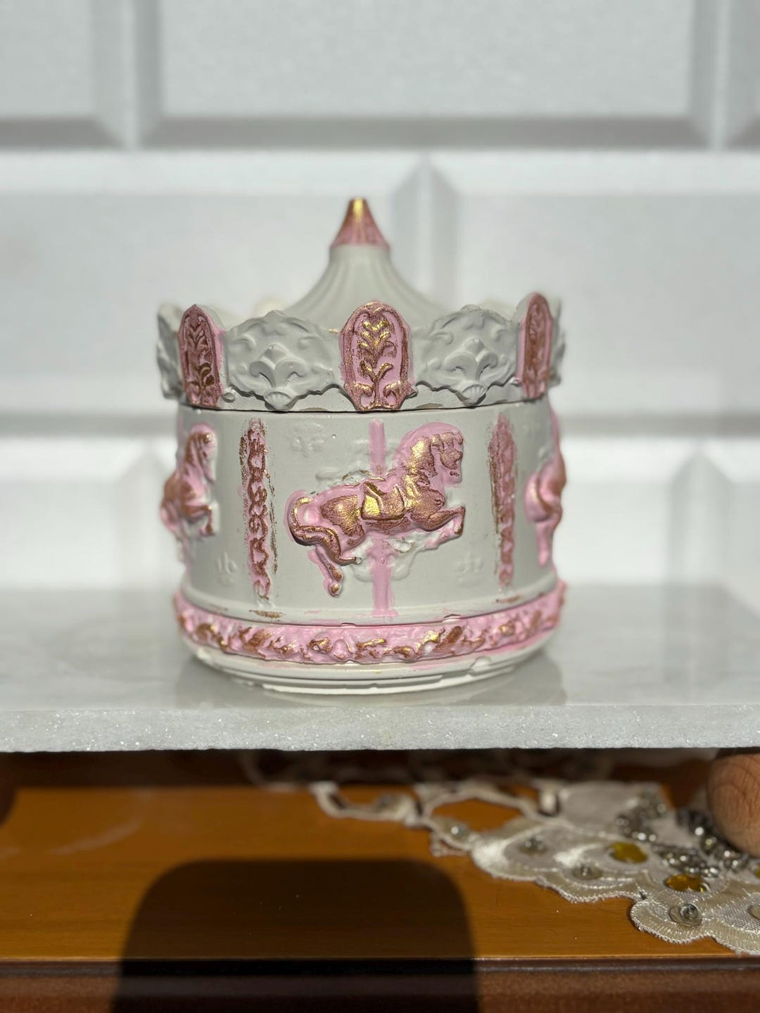 Stone Carousel Container Candle – Horse Carousel Design Filled With Soy ...