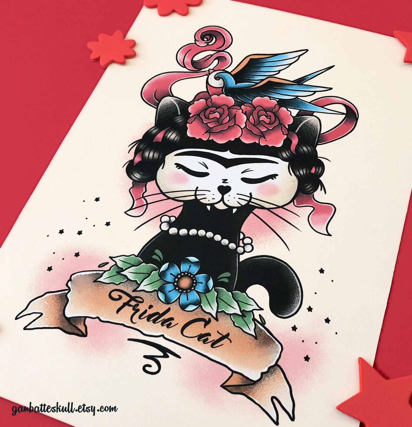 Tattoo Flash Frida Black Cat Frida Kahlo Fan Art Swallow Tattoo Day of ...