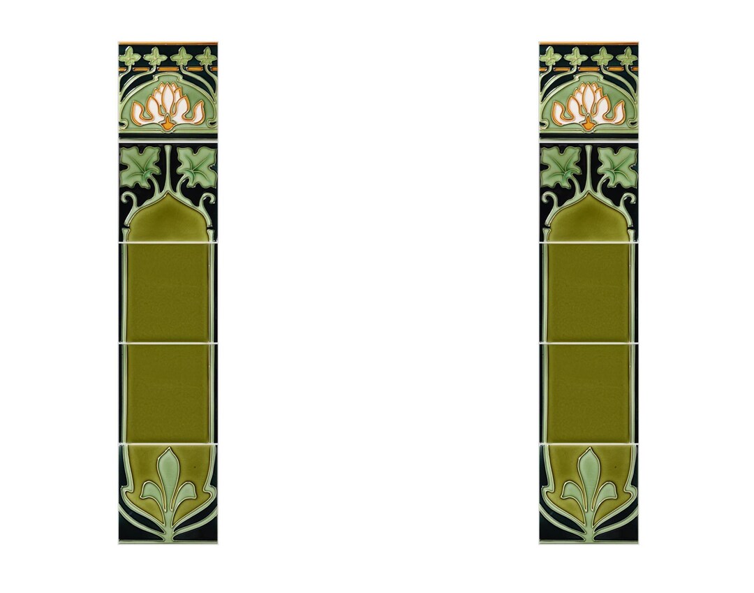 Art Nouveau Fireplace Tiles Olive Green Lotus Tube-lined Hand-painted ...