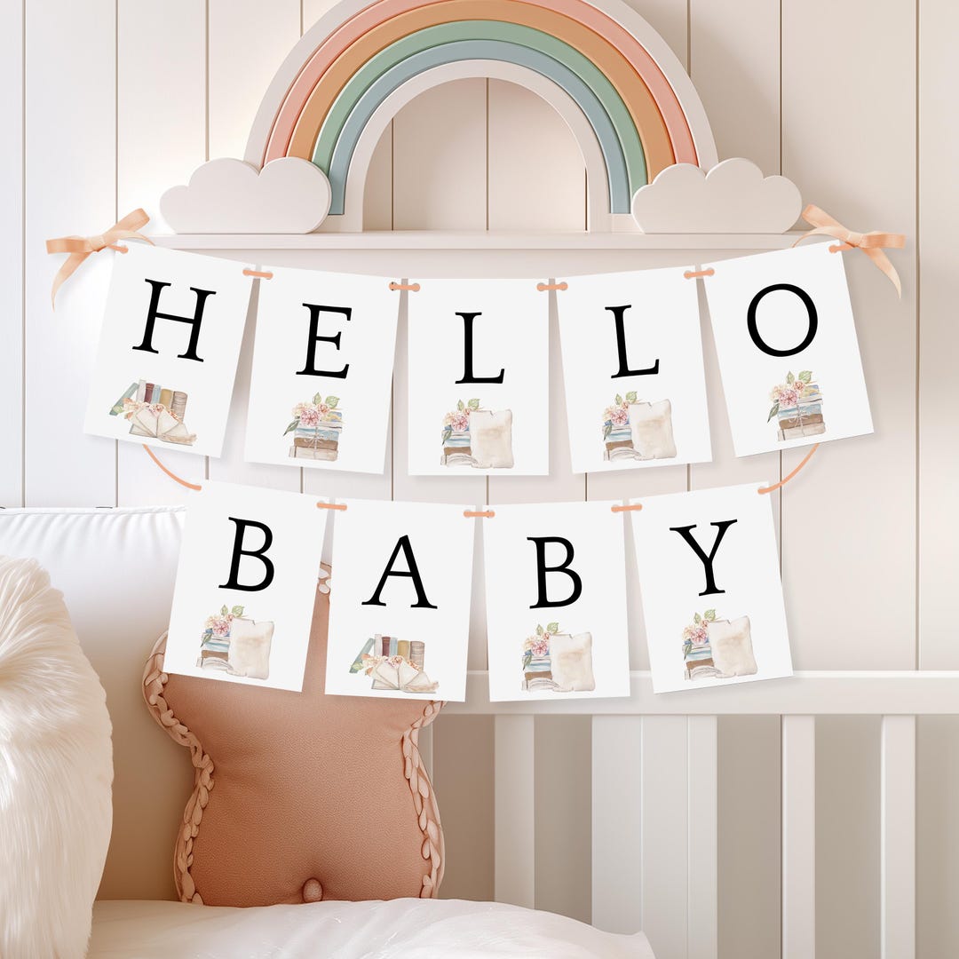 Editable Storybook Baby Shower Banner, Hello Baby Decoration, (digital ...