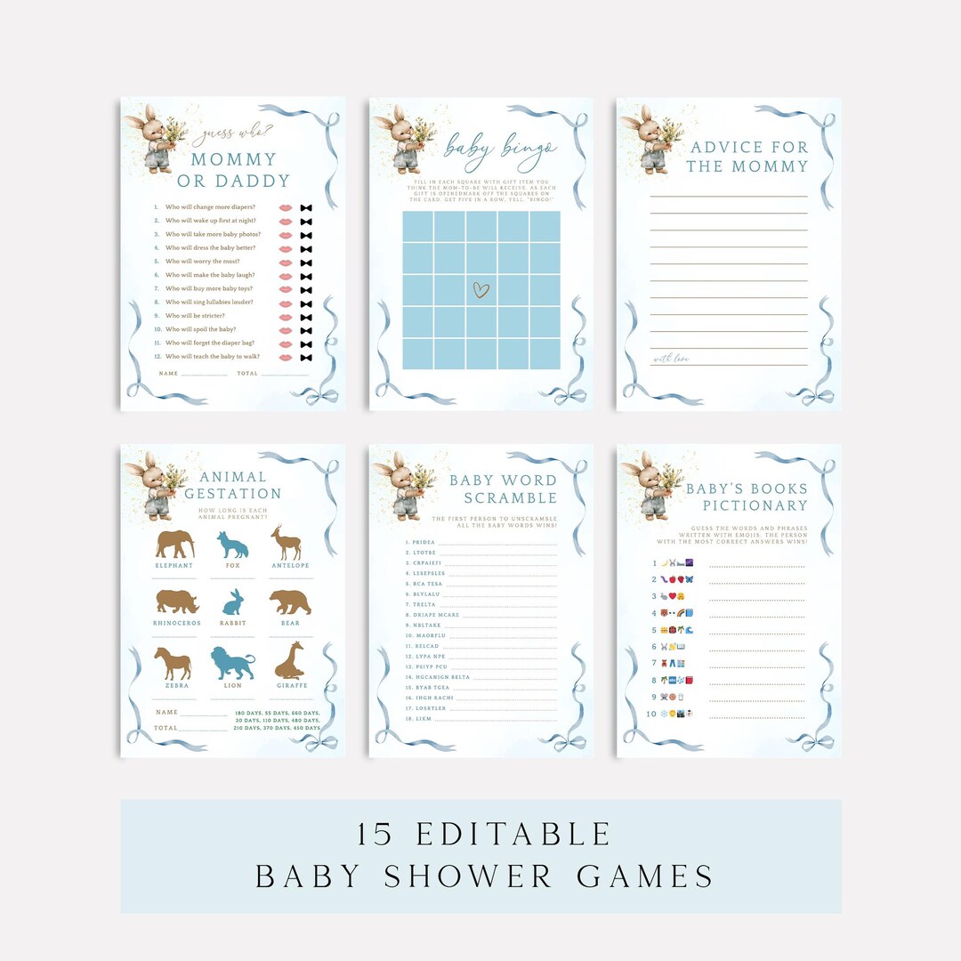 Editable Peter Rabbit Baby Shower Game Bundle, Bunny Game Pack Template ...