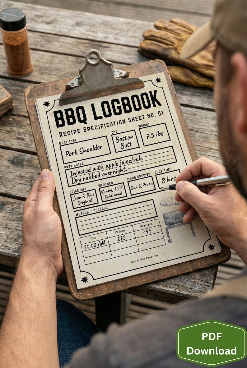 BBQ Smoker Logbook • Printable Recipe Cards 4x6 and 8.5x11 • Pitmaster ...