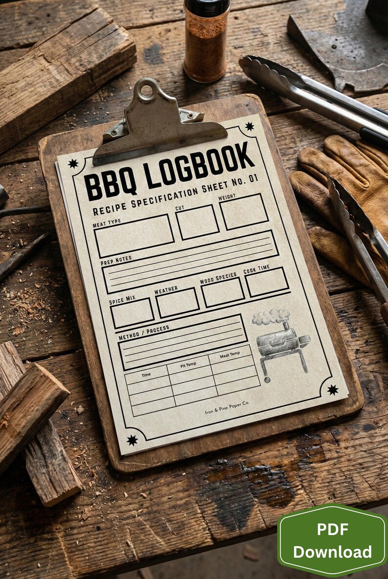 BBQ Smoker Logbook • Printable Recipe Cards 4x6 and 8.5x11 • Pitmaster ...