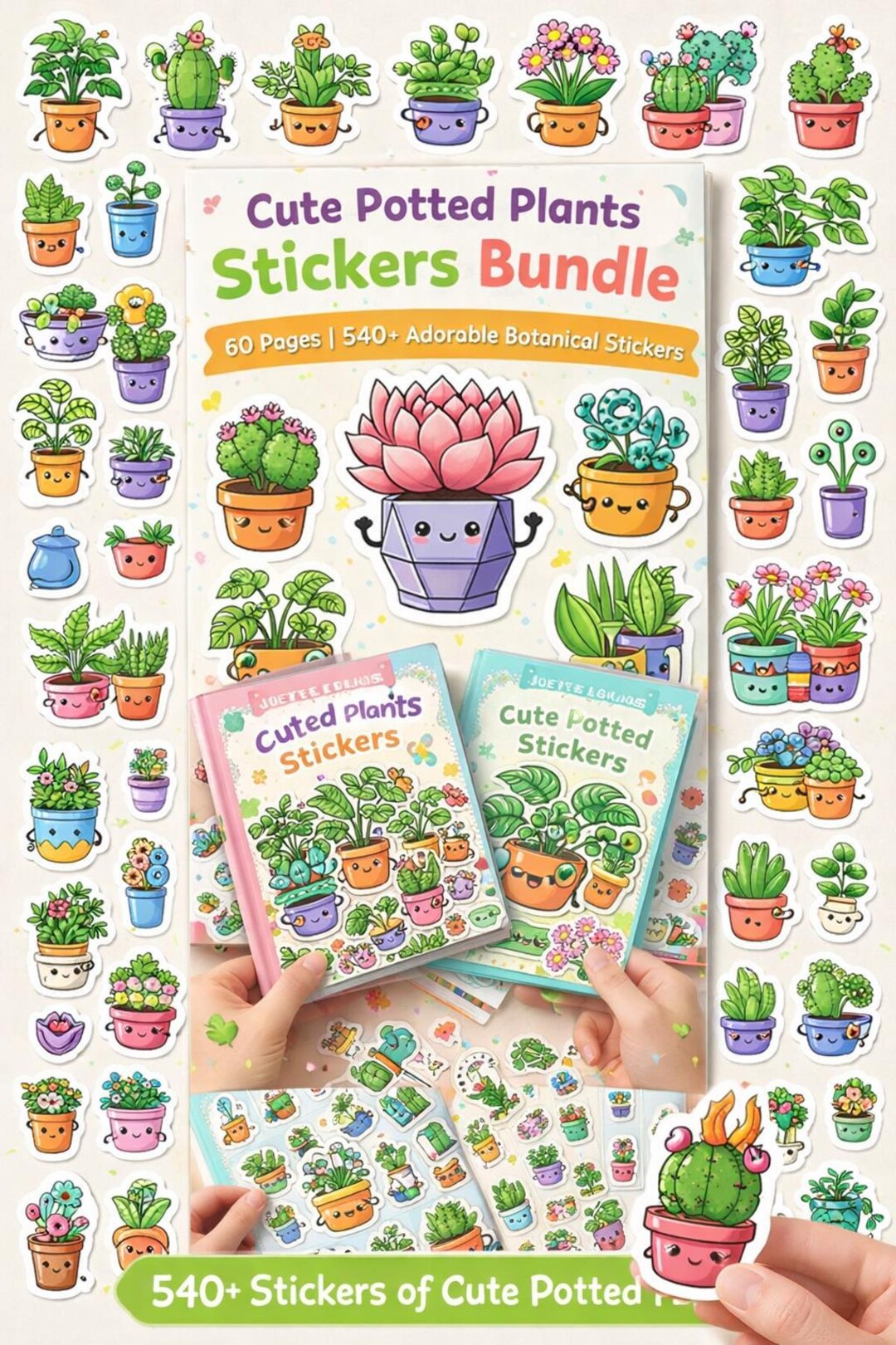 Cute Potted Plants Stickers Bundle | 60 Pages | 540+ Adorable Botanical ...