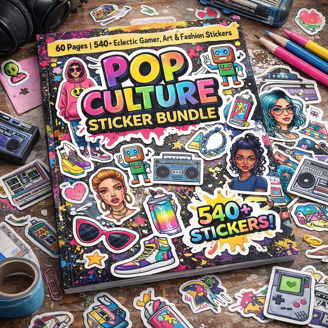 Pop Culture Sticker Bundle | 60 Pages | 540+ Eclectic Gamer, Art ...