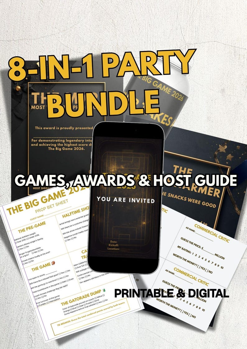 Big Game Party Games Bundle, Prop Bets, Commercial Critic (digital ...