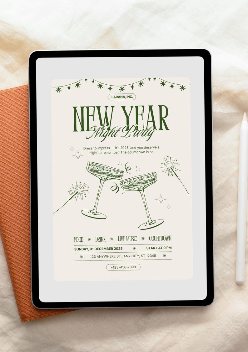 Elegant New Year Party Flyer Template | NYE Invitation | Printable ...