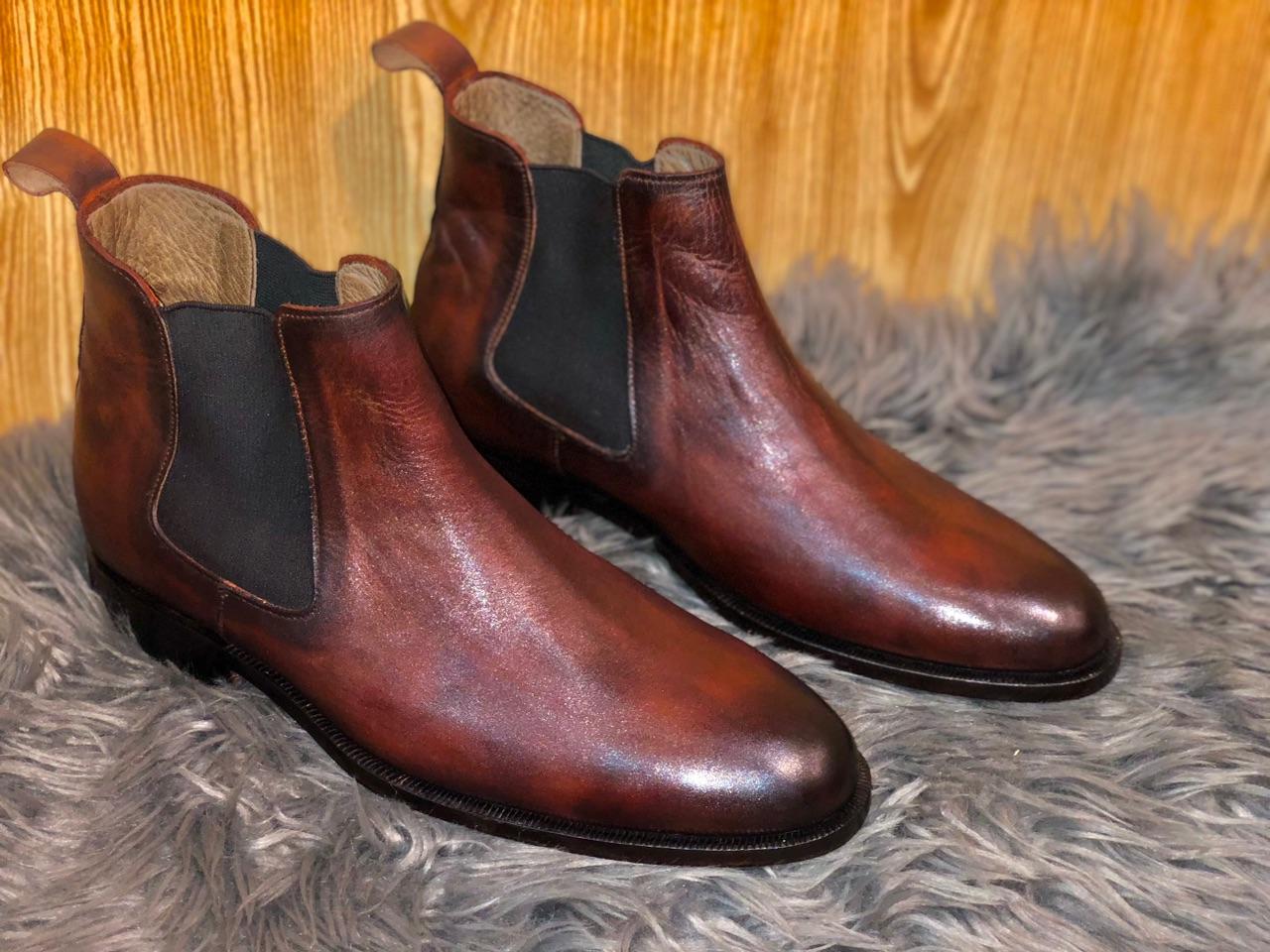Handmade Patina Leather Chelsea Boots, Cow Leather, Custom Fit - Etsy