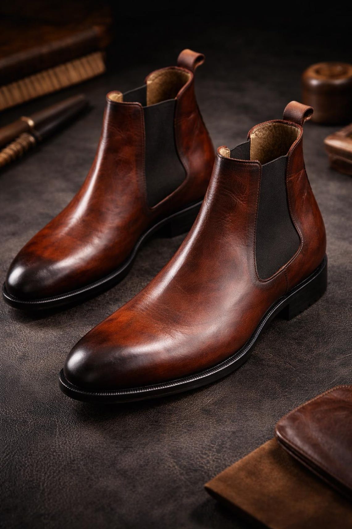 Handmade Patina Leather Chelsea Boots, Cow Leather, Custom Fit - Etsy