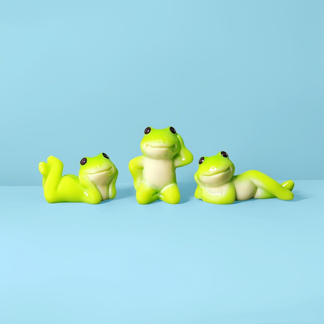 Resin Frog Figurine Set, Mini Green Relaxed Style Family of 6, 1-2in ...