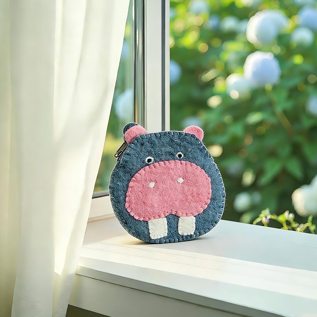 14×14CM Handmade Wool Felt Hippo Coin Purse – Cute Animal-themed Wallet ...