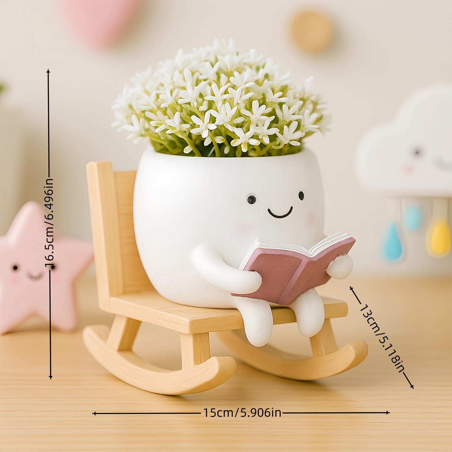 Rocking Chair Vase/creative Reading Smiley Face Planter/plant Gift for ...