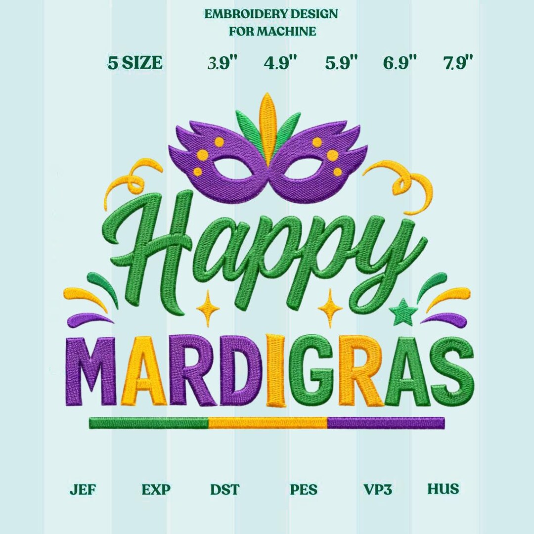 Happy Mardi Gras Carnival Embroidery Design, Instant Download Dst Pe - Etsy