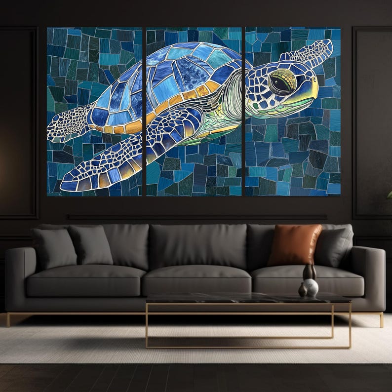 Mosaic Wall Art: Colorful Sea Turtle Tempered Glass Print Coastal Home ...