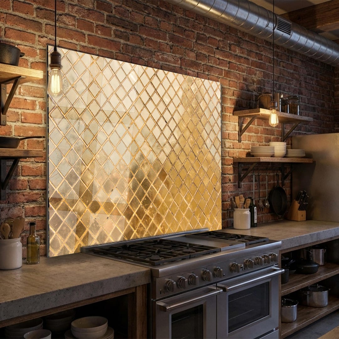 Gold Mosaic Kitchen Splashback, Heat Resistant Tempered Glass - Etsy