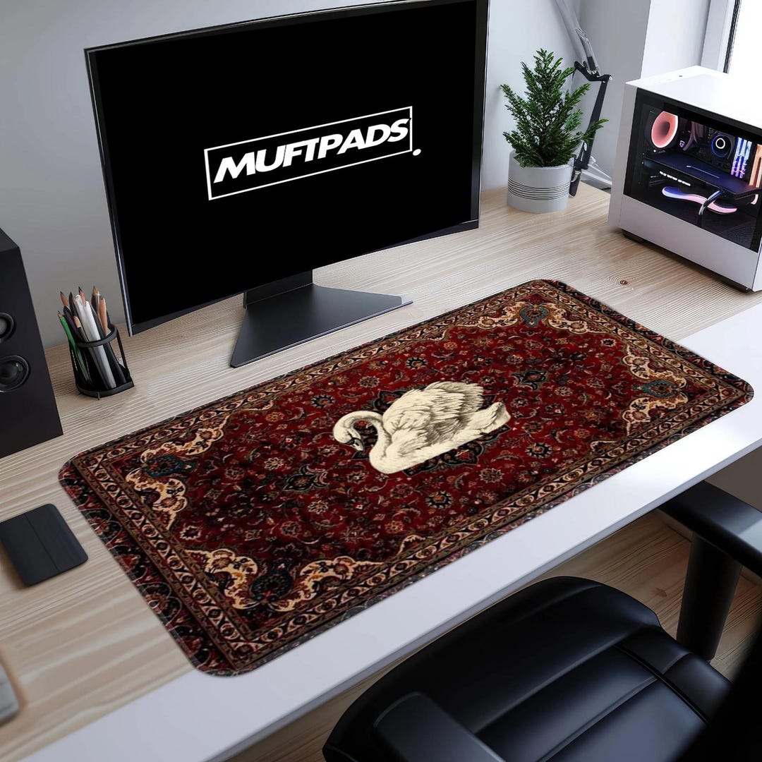 Vintage Swan Oriental Pattern Mouse Pad Desk Mat for Elegant Desk Setup ...