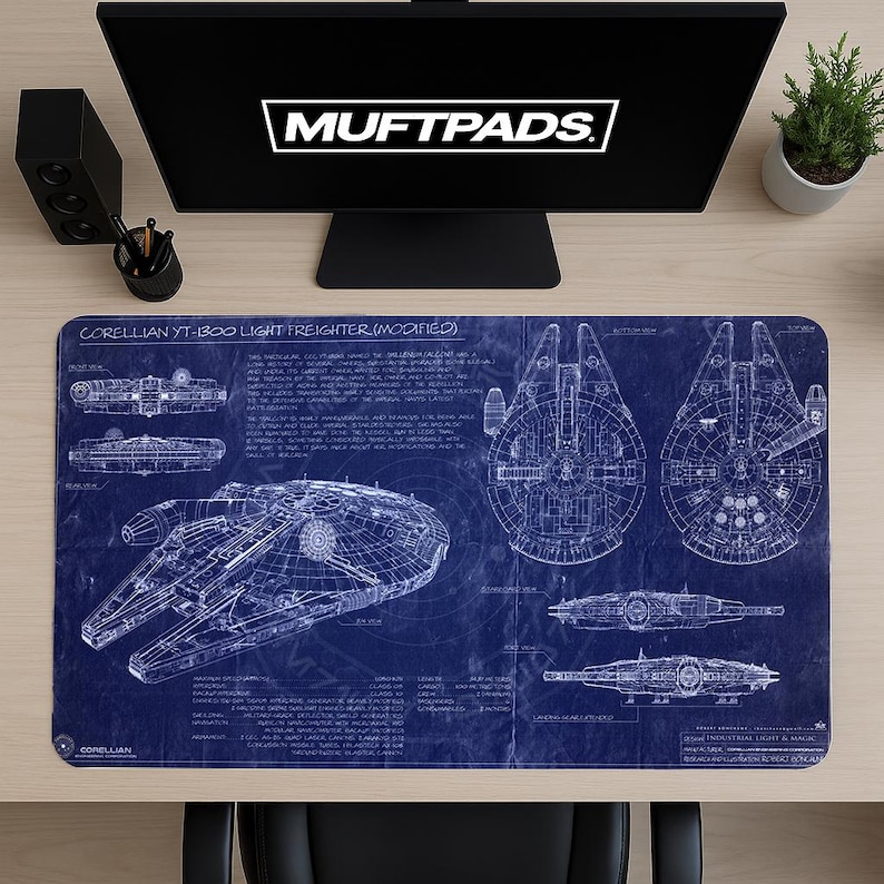 Millennium Falcon Mouse Pad: Star Wars Blueprint Desk Mat - Etsy New ...