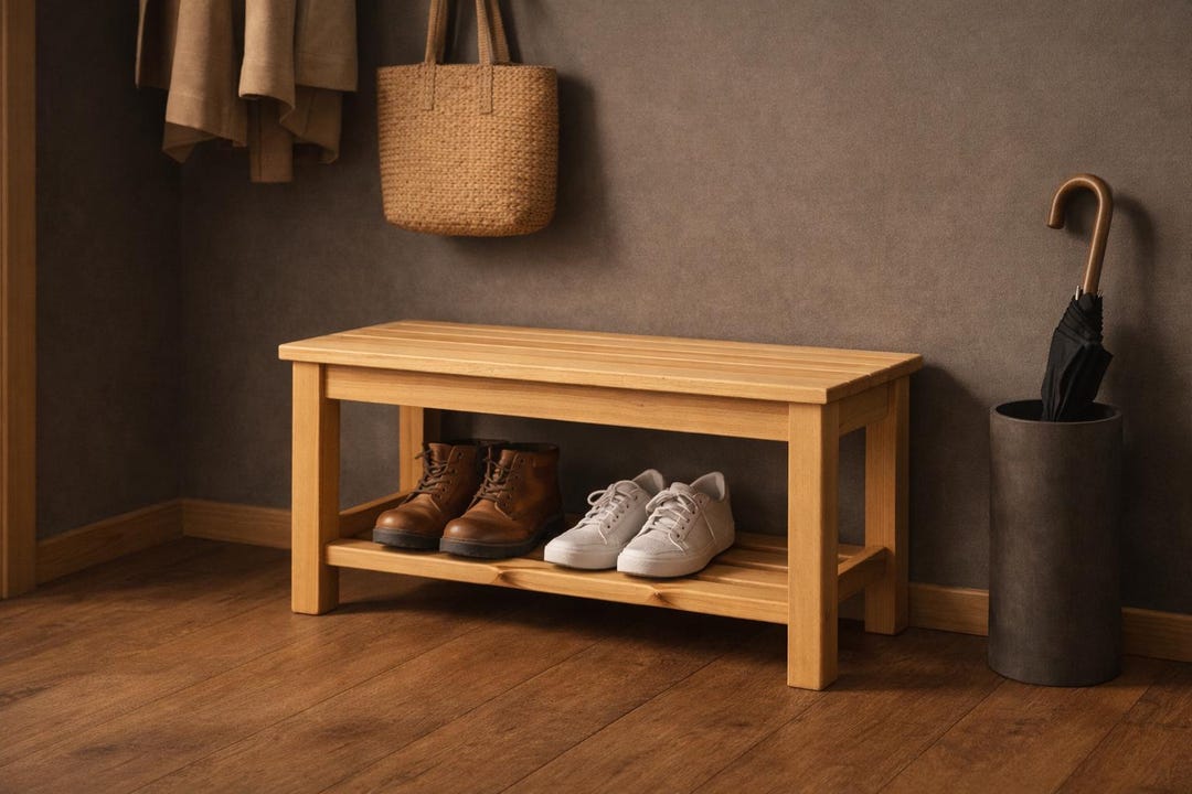 Wooden Shoe Bench DIY Plans – Scandinavian Entryway Bench, Indoor ...