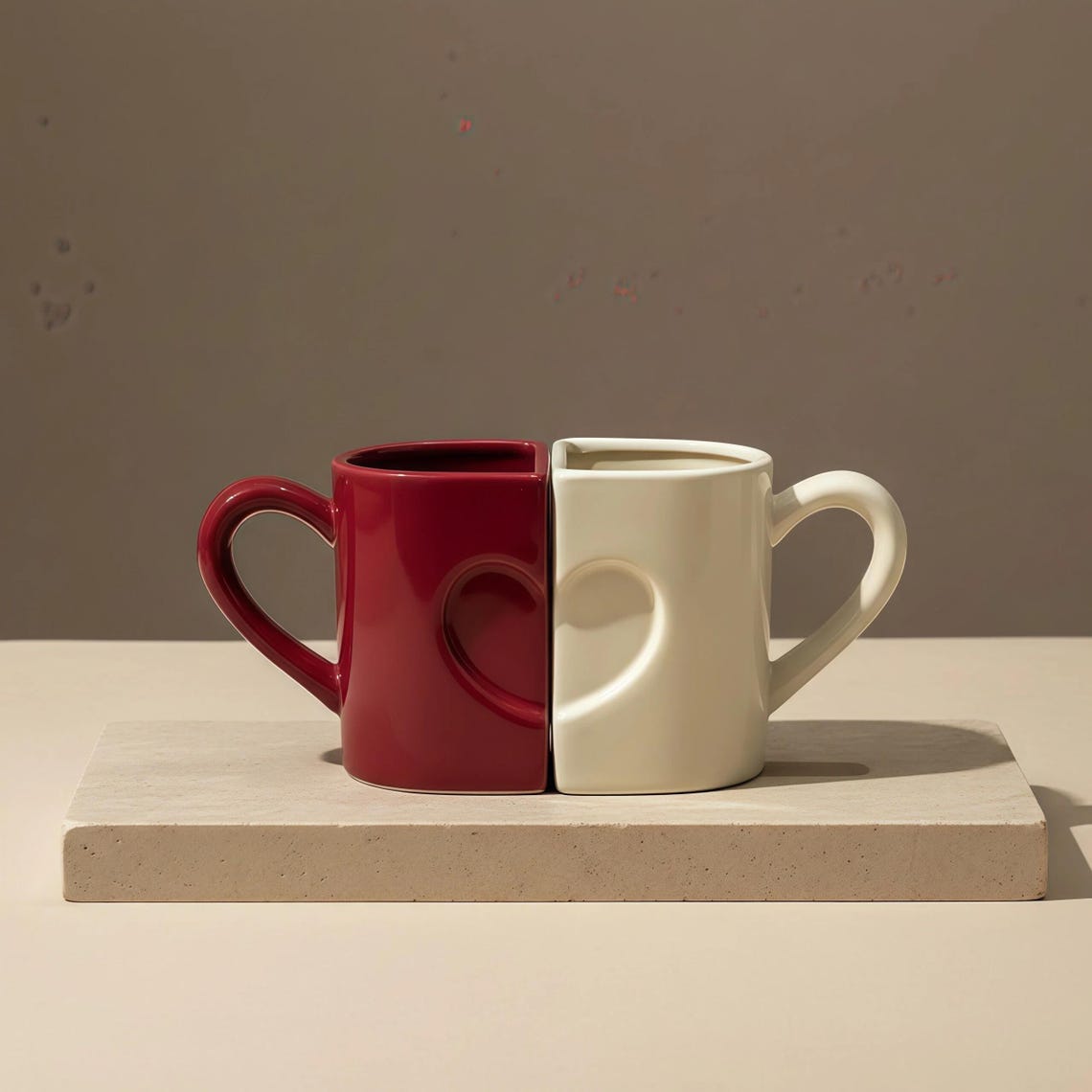 Ceramic Couple Mug Set, 250ml Heart Split Coffee Cups, Red Black or ...