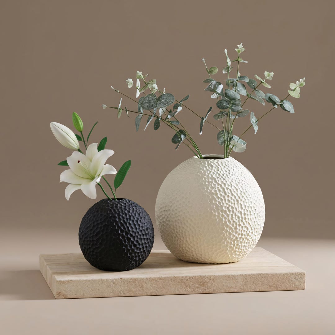 Modern Ceramic Tabletop Vase | Textured Sphere Vase - Etsy
