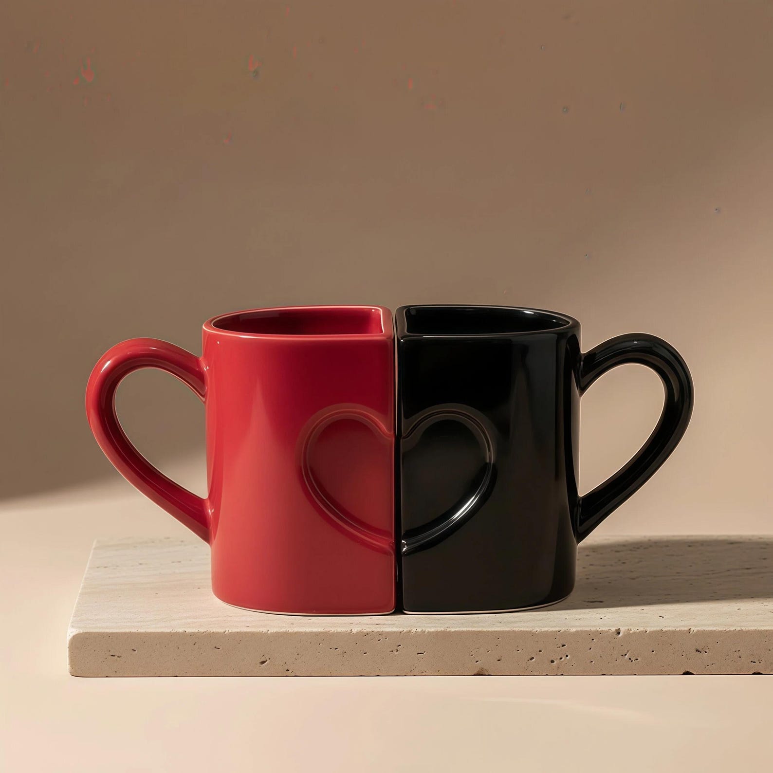 Ceramic Couple Mug Set, 250ml Heart Split Coffee Cups, Red Black or ...
