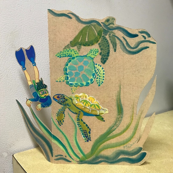1 Pop-out Snorkeler With Sea Turtles Card Ready to Ship - Etsy
