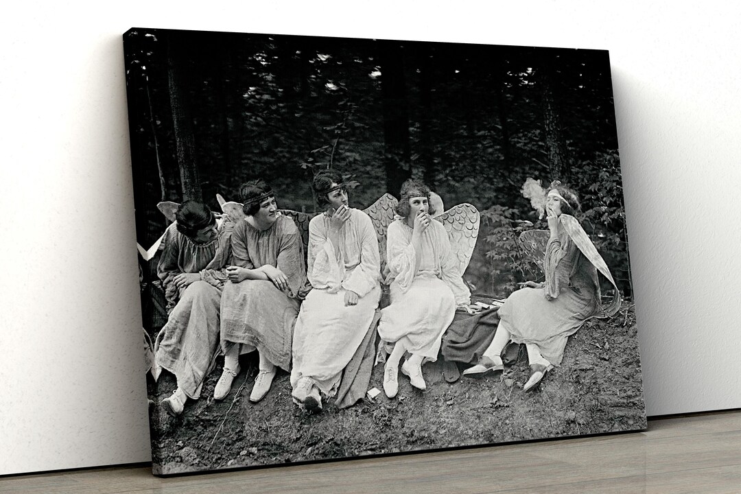 Angels Smoking, Black and White Art, Vintage Wall Art, Funny Wall Art ...