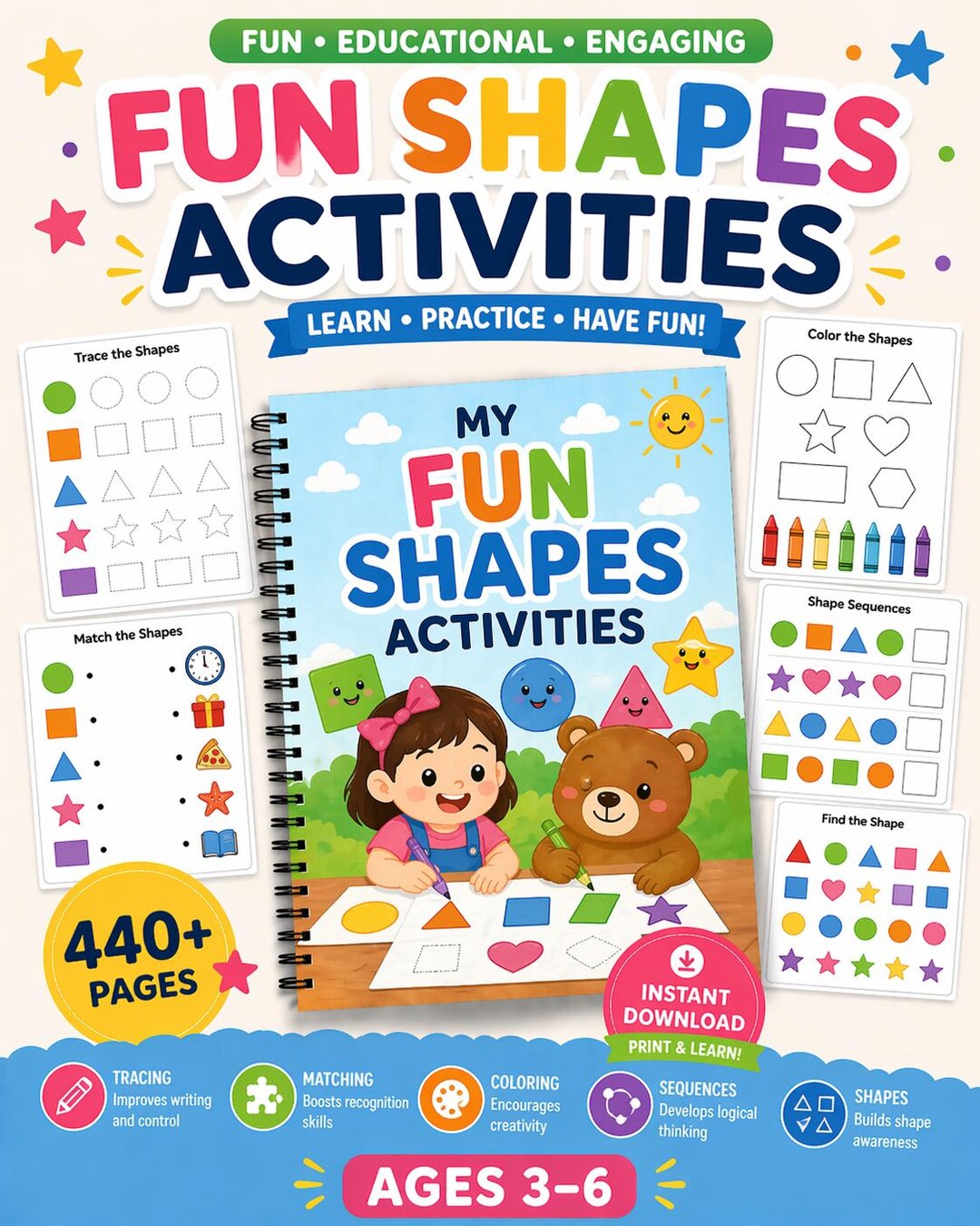 Shapes Activity Pack | Preschool Learning Worksheets (PDF Download) - Etsy