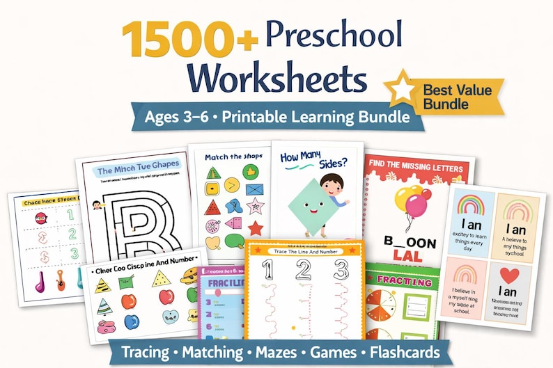 Preschool Learning Mega Bundle | Alphabet, Numbers, Shapes 1500+ Pages ...