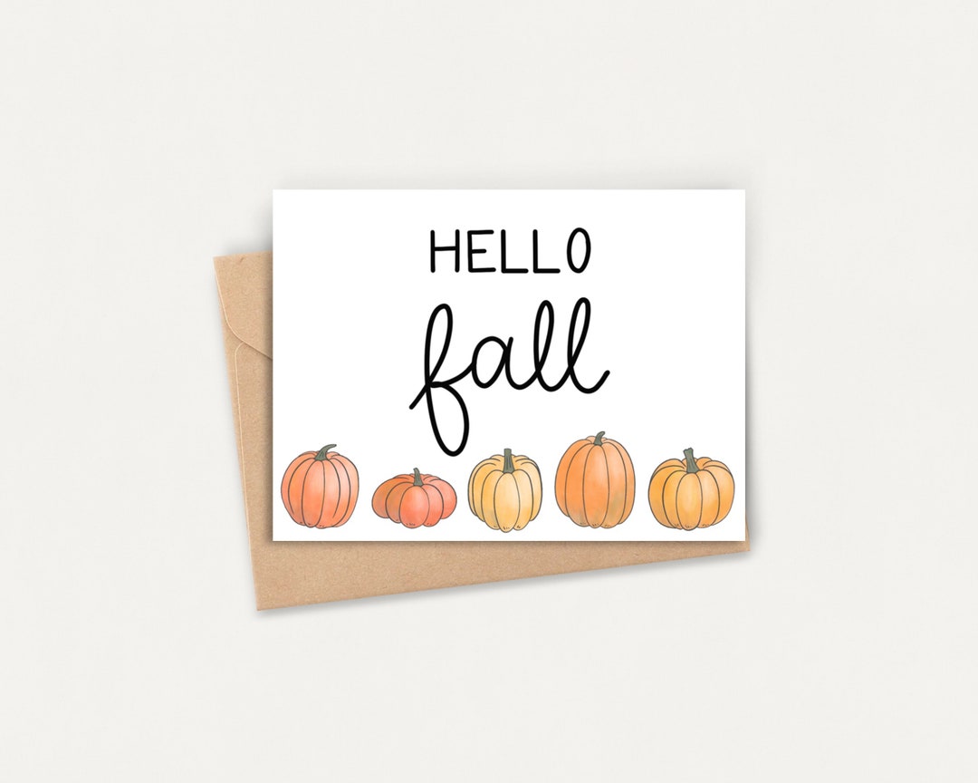 Printable Pumpkin Fall Blank Card Printable Note Card Hello Fall Note ...
