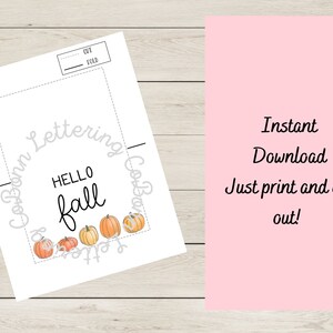 Printable Pumpkin Fall Blank Card Printable Note Card Hello Fall Note ...