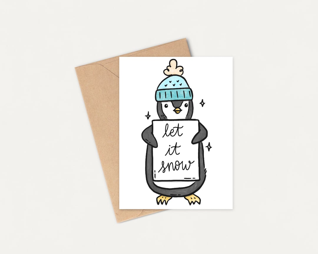 Printable Penguin Christmas Card Kids Christmas Card Merry - Etsy