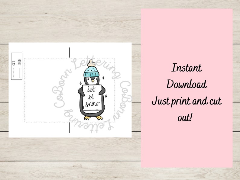 Printable Penguin Christmas Card Kids Christmas Card Merry - Etsy