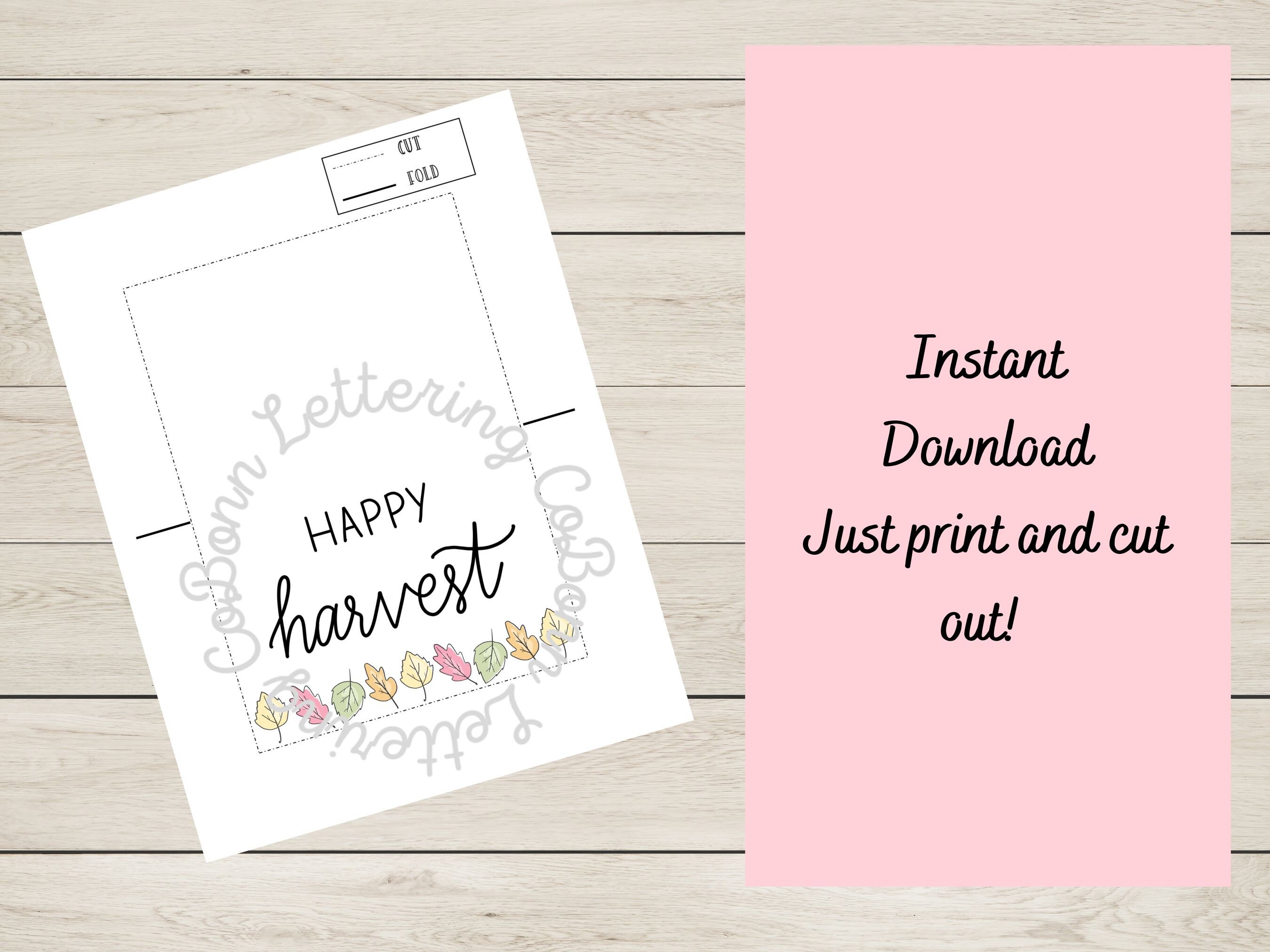 Printable Fall Blank Card Leaves Printable Note Card Happy Harvest Fall ...