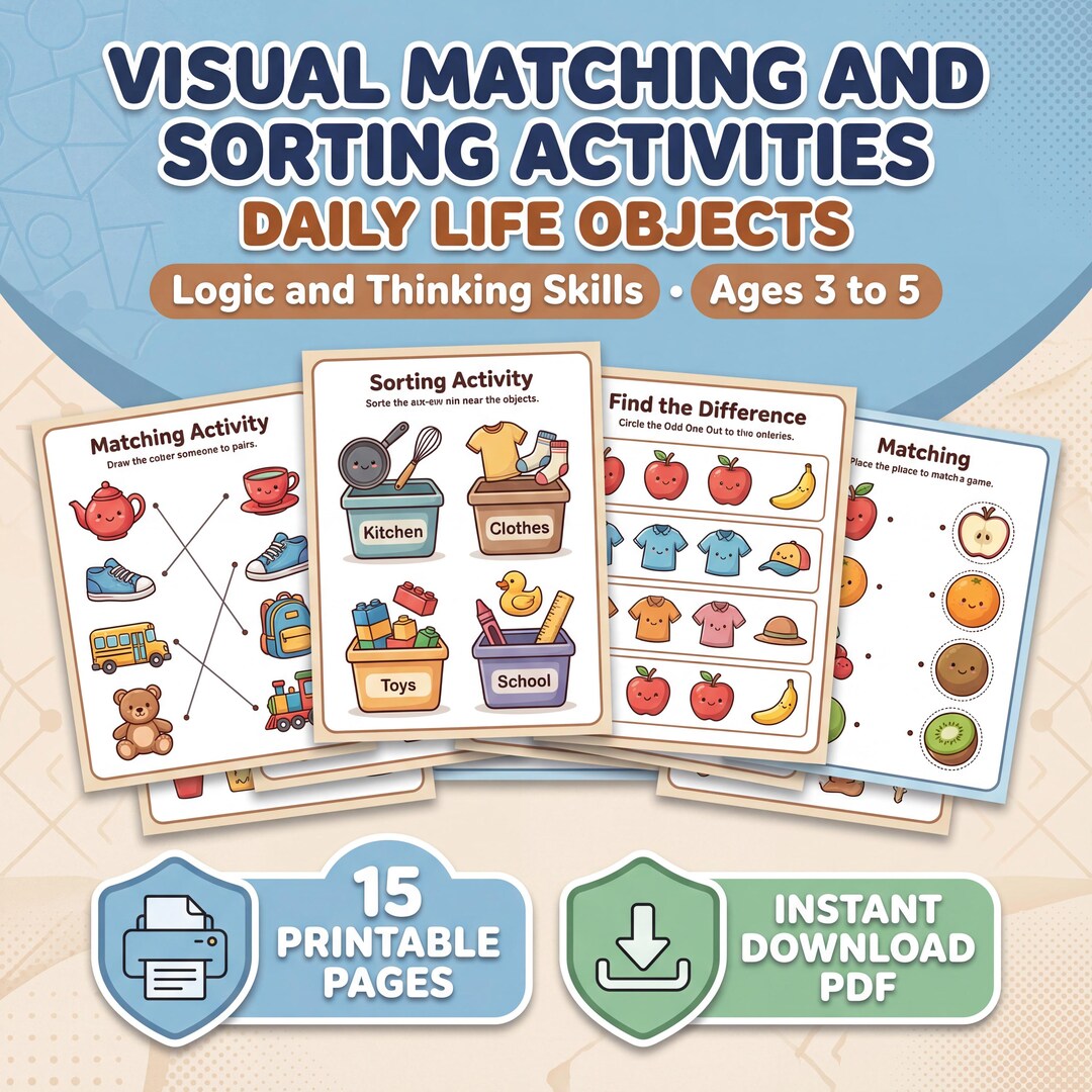 Visual Matching Activities for Kids | Printable Worksheets - Etsy