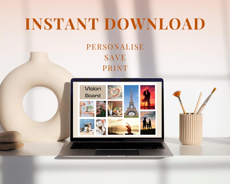 Vision Board Editable Printable A4 & A3 | Neutral Beige Vision Board ...