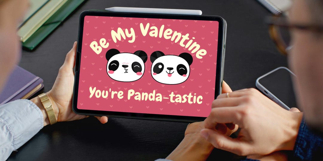 Panda Valentine's Day Card, Editable Canva Template (digital Download ...