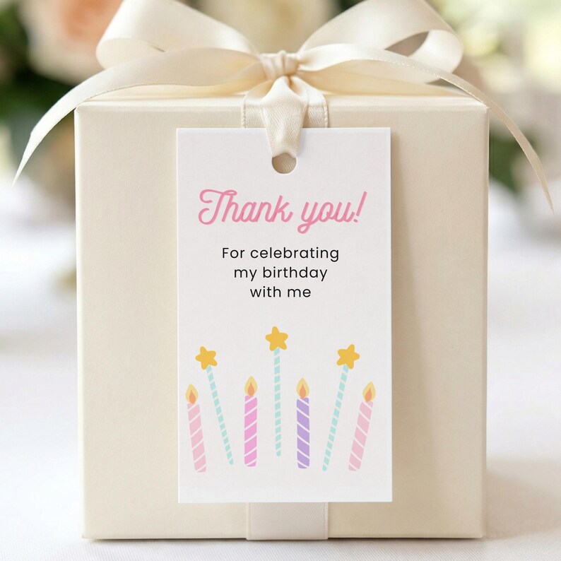 Printable Birthday Thank You Gift Tags, Pastel Happy Birthday Candles ...
