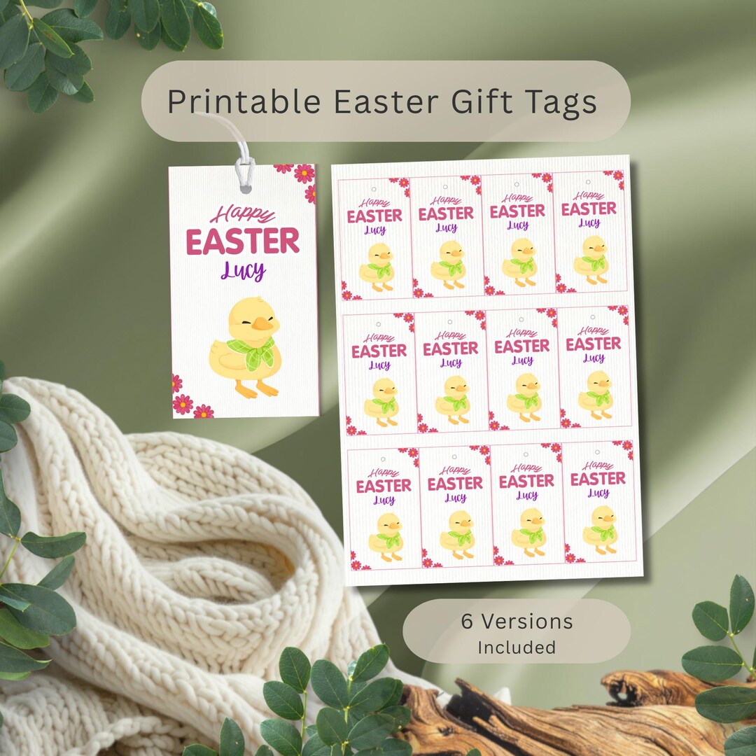 Editable Easter Basket Tag Canva Template, Personalised Happy Easter ...