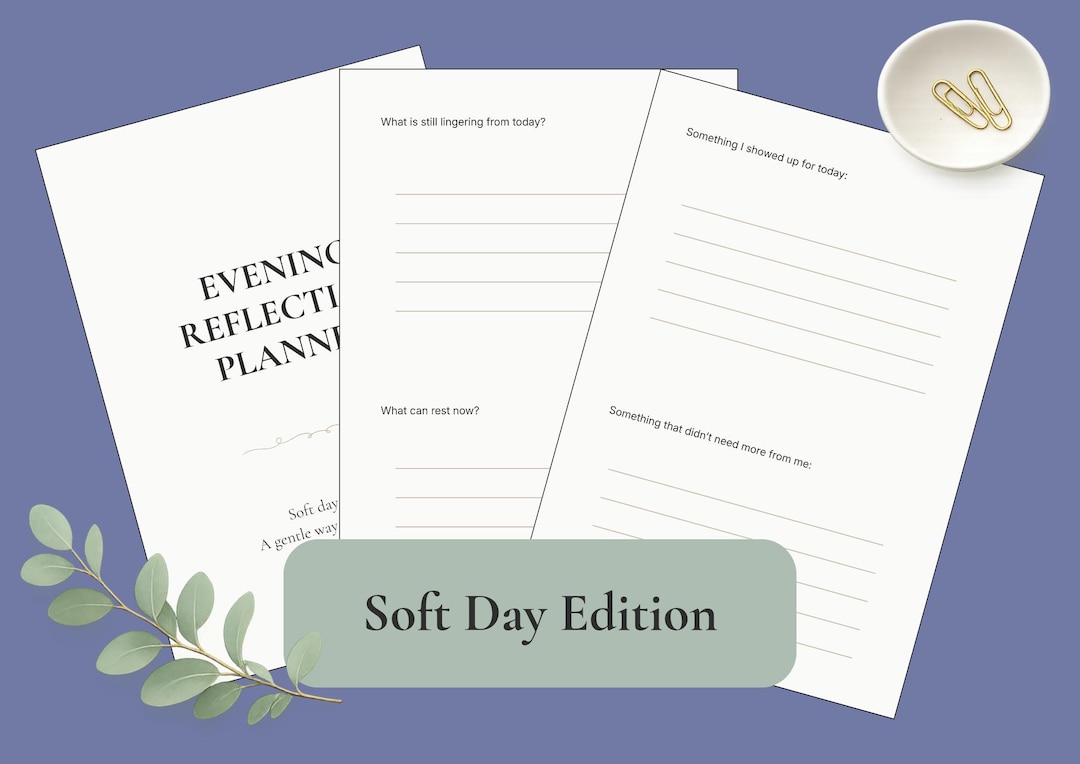 Evening Reflection Planner Printable PDF Calm Night Journal Soft Day ...